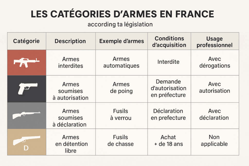 Législation Armes France 2025 : Catégories A,B,C,D | Le Montagnard